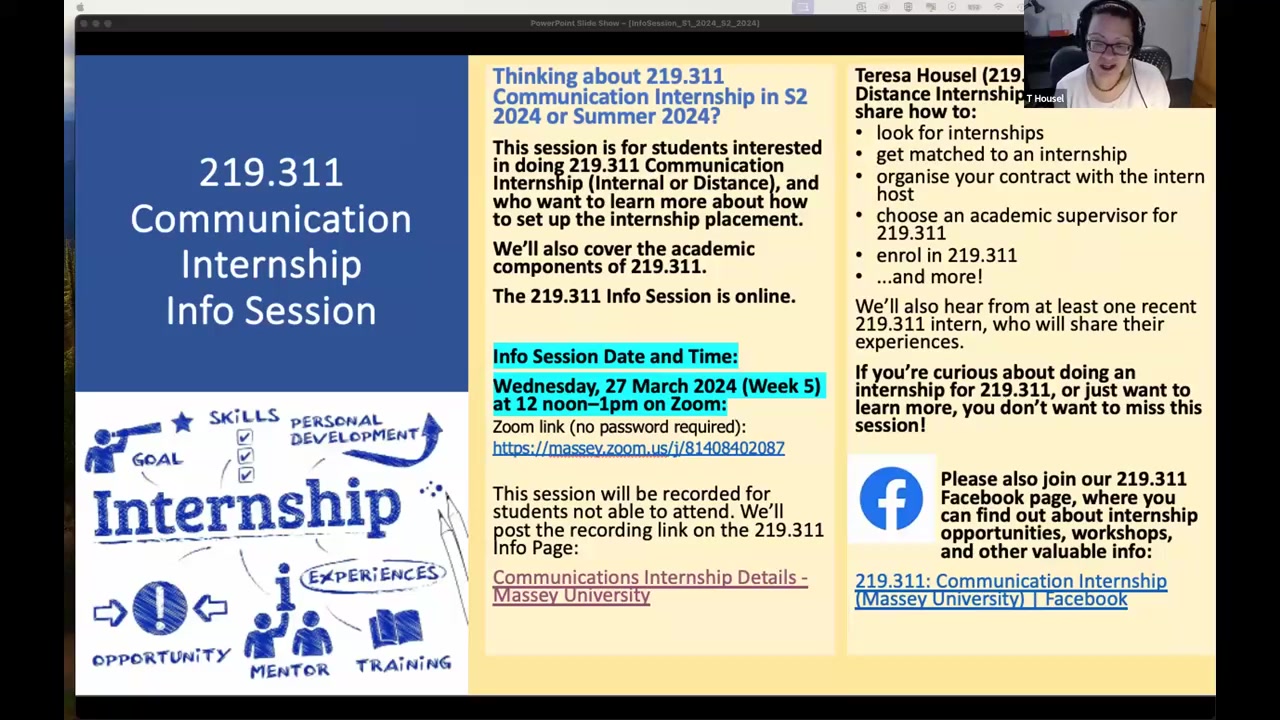 219.311 Communication internship Info Session (S2_2023) (Wellington Internal and Distance)