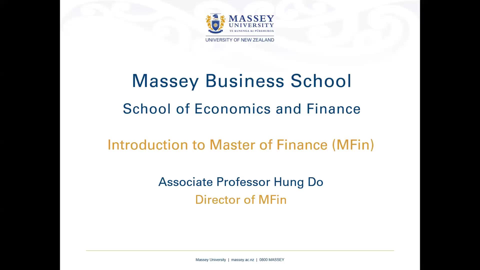 Introduction to MFIN Programme at Massey - June 2022 - for sharing